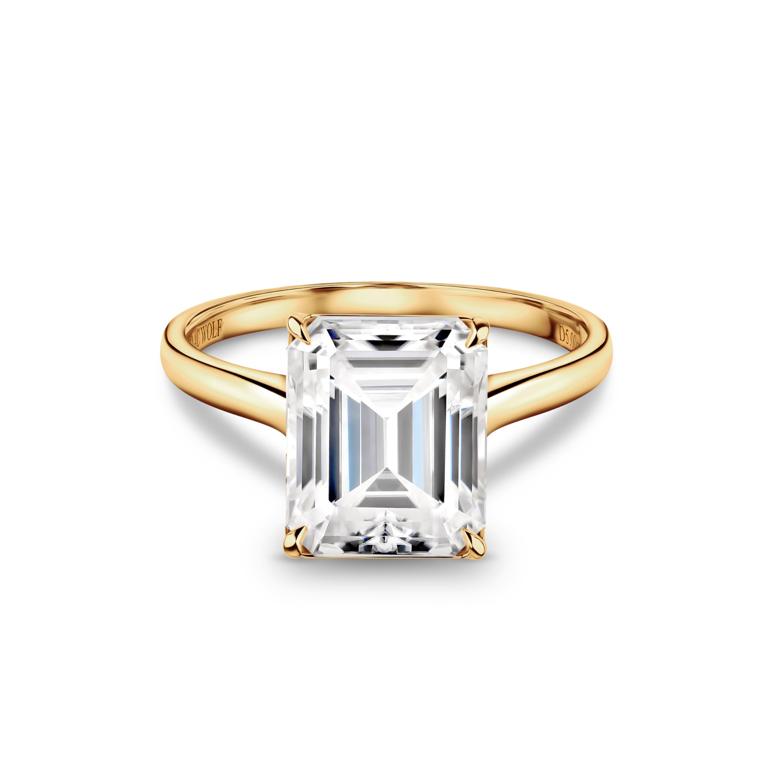 ISAAC WOLF Emerald Cut 10k Solid Gold 4 Carat Genuine Moissanite Diamond Solitaire Proposal Wedding Ring 10k Solid White, Yellow OR Rose GOLD (Yellow Gold, 4.5)