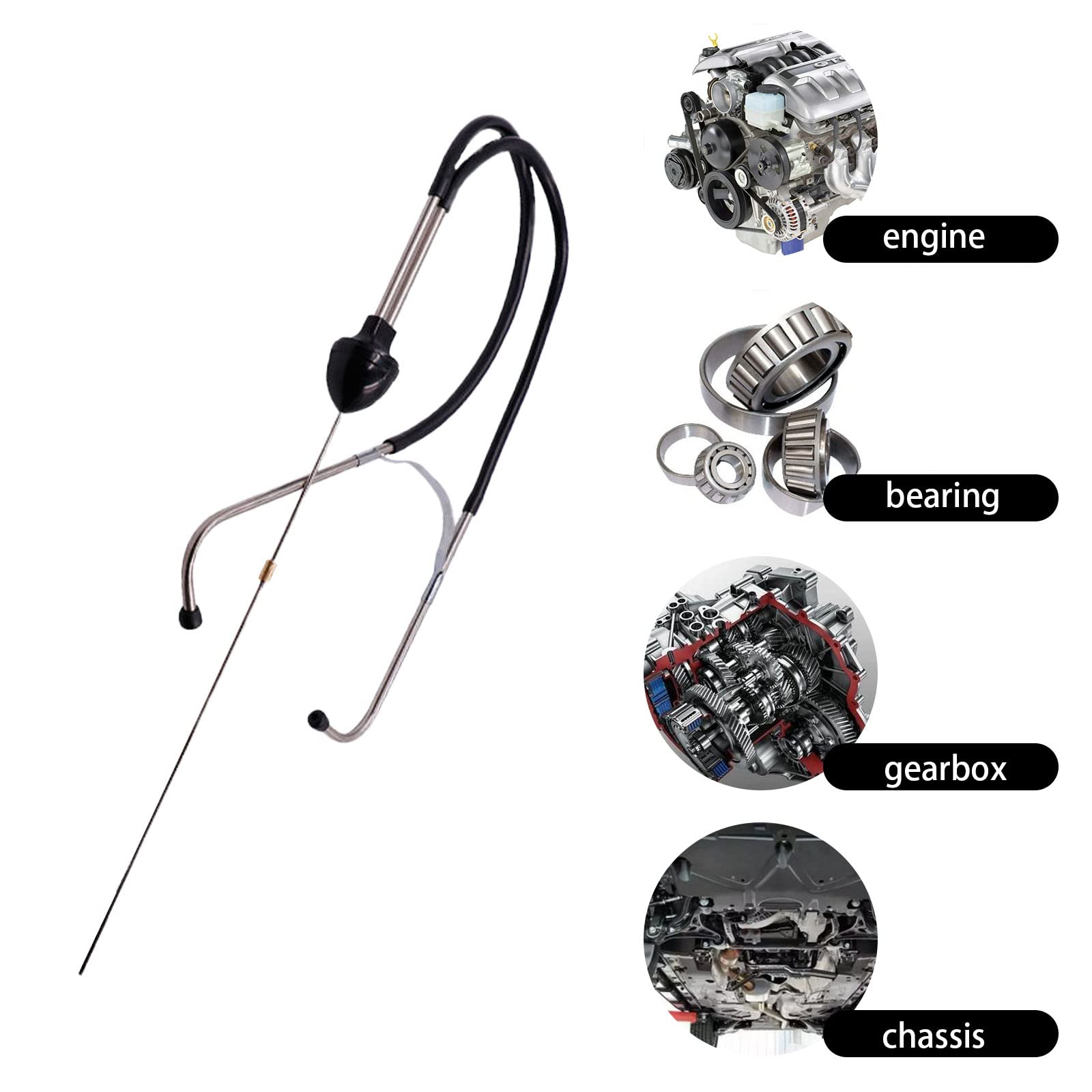 jeseny 1 PC Mechanics Stethoscope Set, Auto Stainless Steel Mechanics Cylinder Stethoscope Car Engine Diagnostic Tool Hearing Tool with 210mm Extended Probe (Black #1)