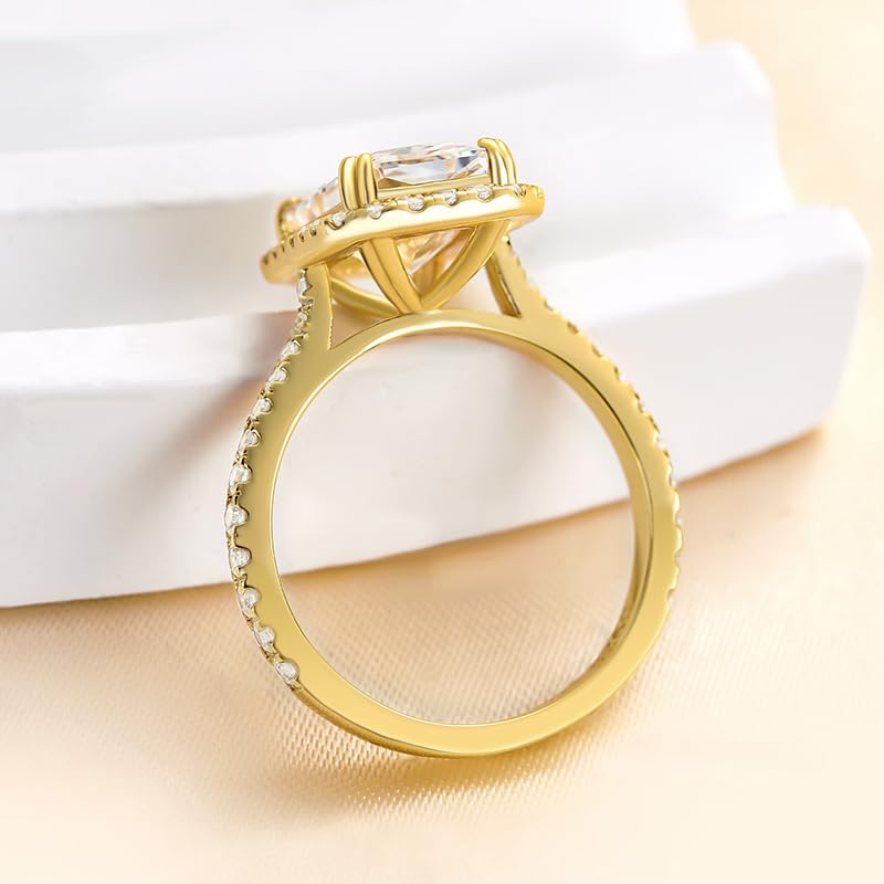 ISAAC WOLF Lab Created Halo Solid 10k Gold Radiant Cut 3.54 Carat Genuine VVS1 Moissanite Diamond in White, Yellow OR Rose GOLD (Yellow Gold, 5)