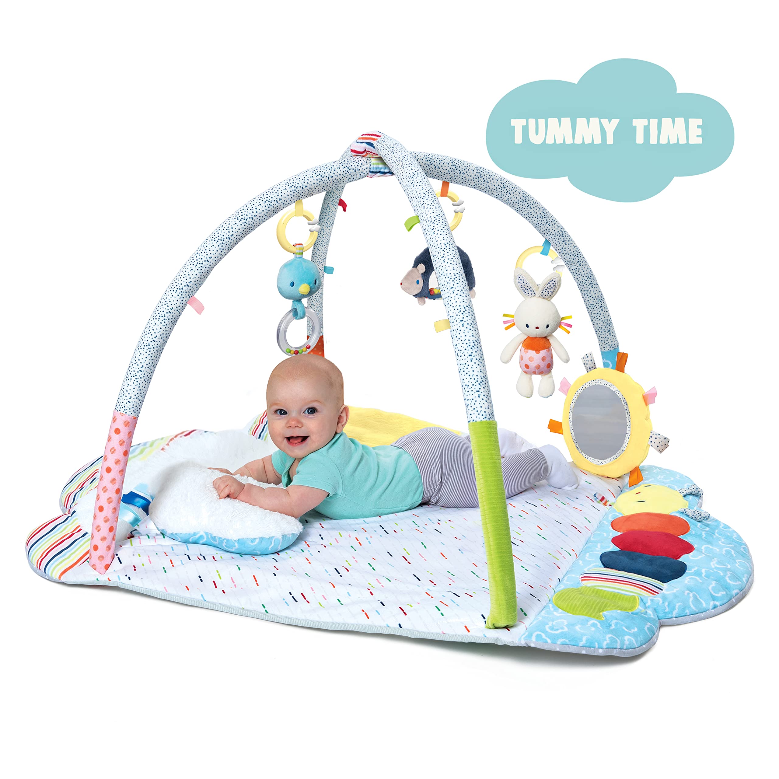 GUND Baby GUND Tinkle Crinkle & Friends Arch Activity Gym Playmat Sensory Stimulating Plush 8-Piece Set, White