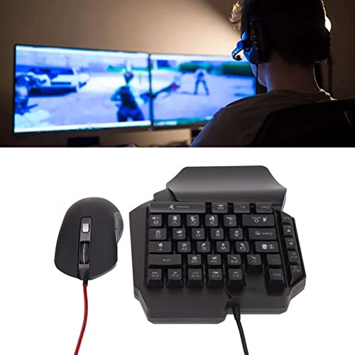 One Handed Keyboard Mouse Combo, 39 Keys Gaming Keyboard Ergonomic Design, 4 Level DPI Adjustable Mouse, RGB Color Backlit USB Keyboard Mouse Set for Work, Game