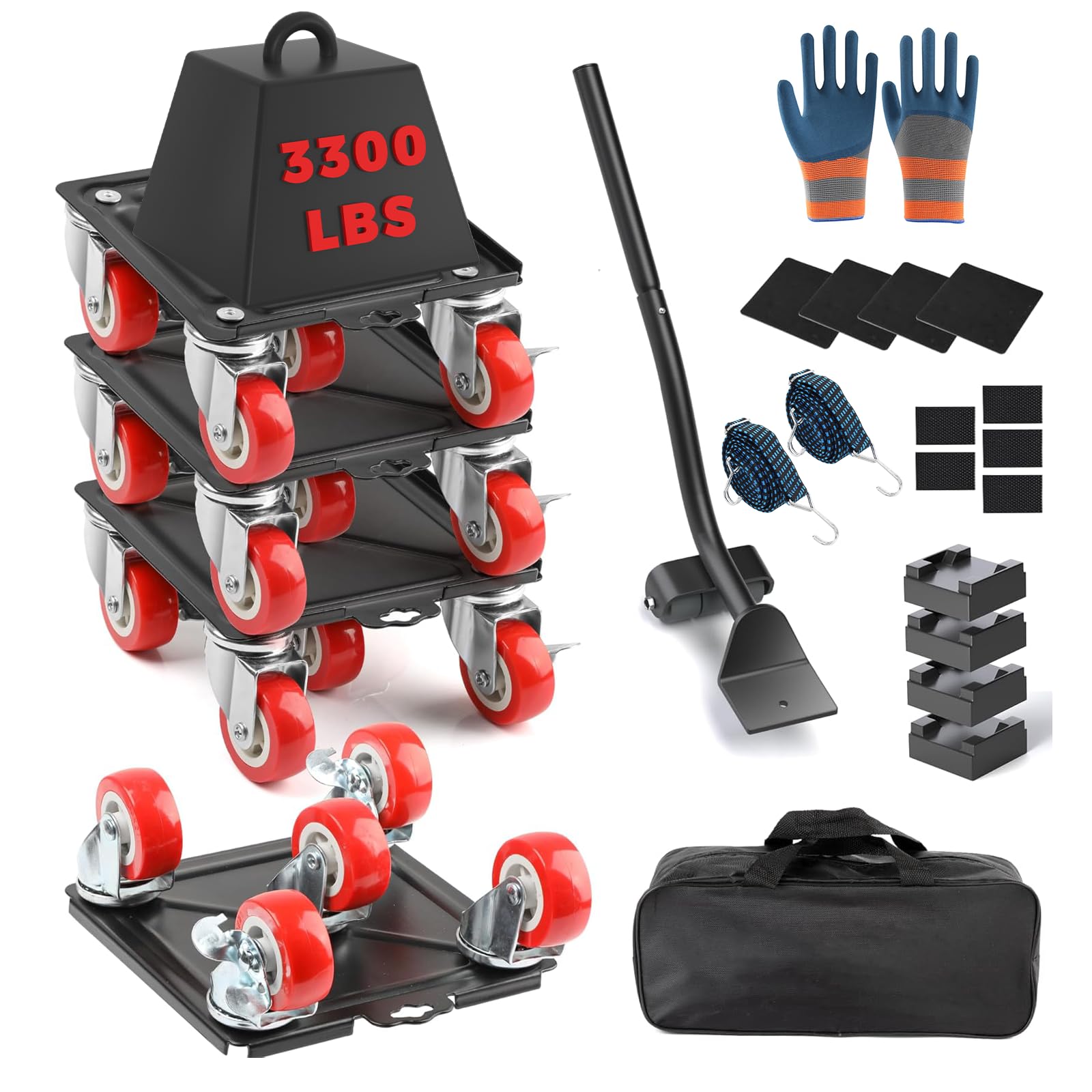 MAOERFUL Furniture Dolly Heavy Duty Furniture Movers with 5 Silent Rubber Wheels Carbon Steel Panel Furniture Lift Mover Tool Set, Perfect for Appliance, Sofa, Tables, Cabinet Piano - Max Load 3300LBS