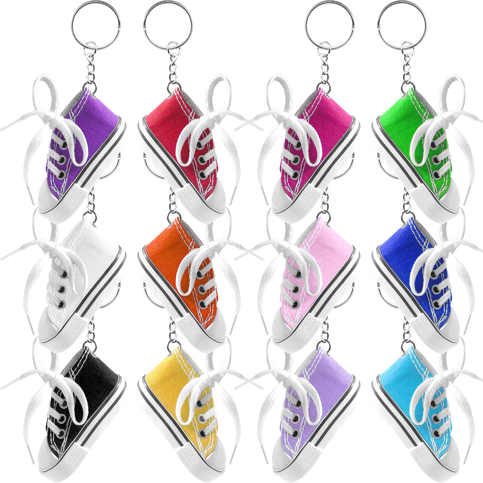 Grosun 12 Pieces Shoe Keychain Mini Shoes Keychain Sneaker Keychain Mini Canvas Shoe Keychains Shoes Key Rings, 12 Colors