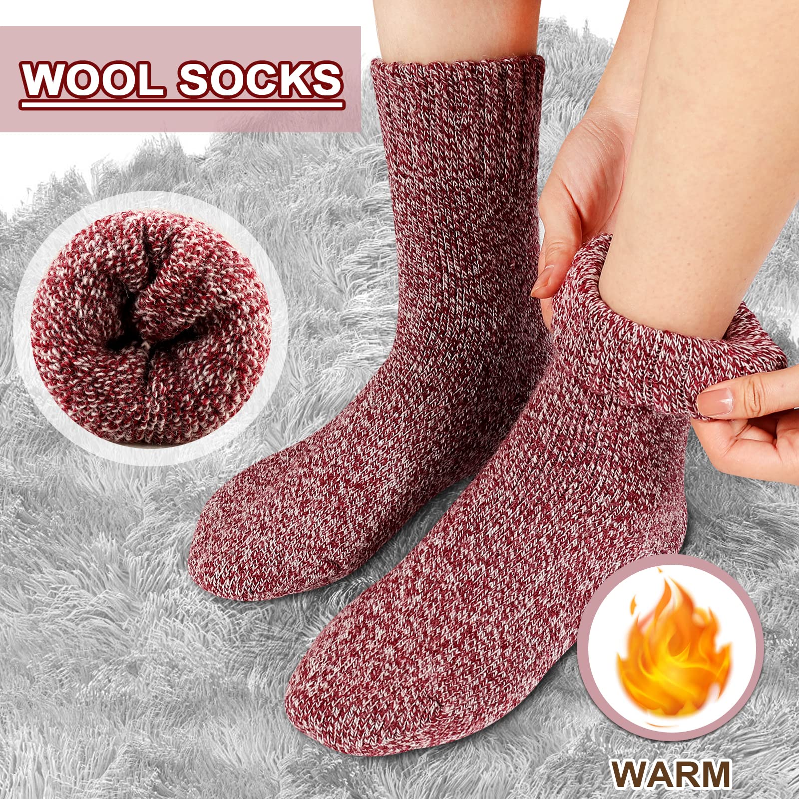 Heatuff Women's Winter Wool Socks Warm Soft Full Cushion Crew Socks (5 Pairs)