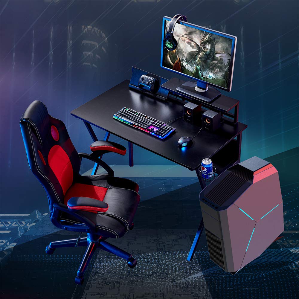 HomeSailing Modern Computer PC Desk Table Black with Hutch and Storage Shelf Cup Holder, Office Workstation Student Gaming Writing Study Desk for Home Furniture 41”