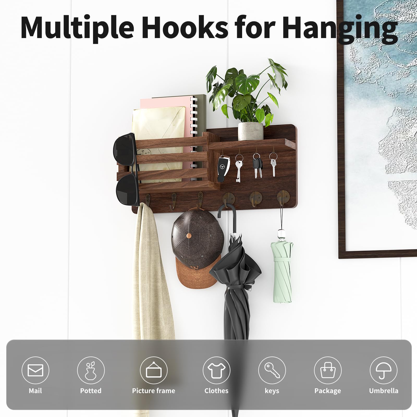 Key Holder Wall Mount, Key and Mail Holder for Wall, Easy Installation Key Holder Shelf Suitable for Entryway, Hallway, House and Living Room
