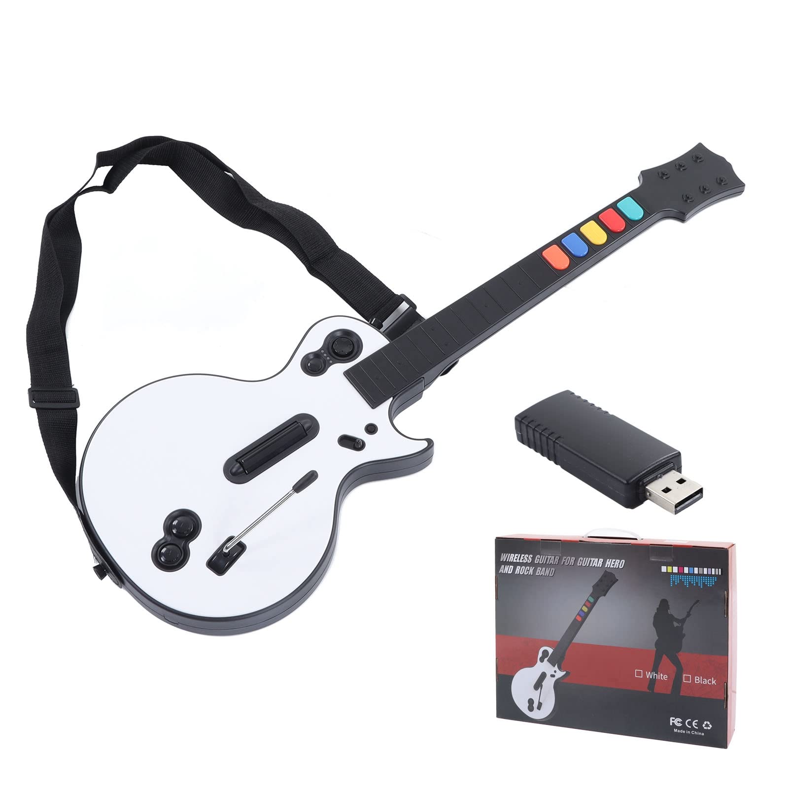 Keenso Guitar Hero Guitar,5 Button Wireless 2.4G USB Port PC Guitar Controller Accessories for PS3 (White), Keensofv37xi4wd9-11
