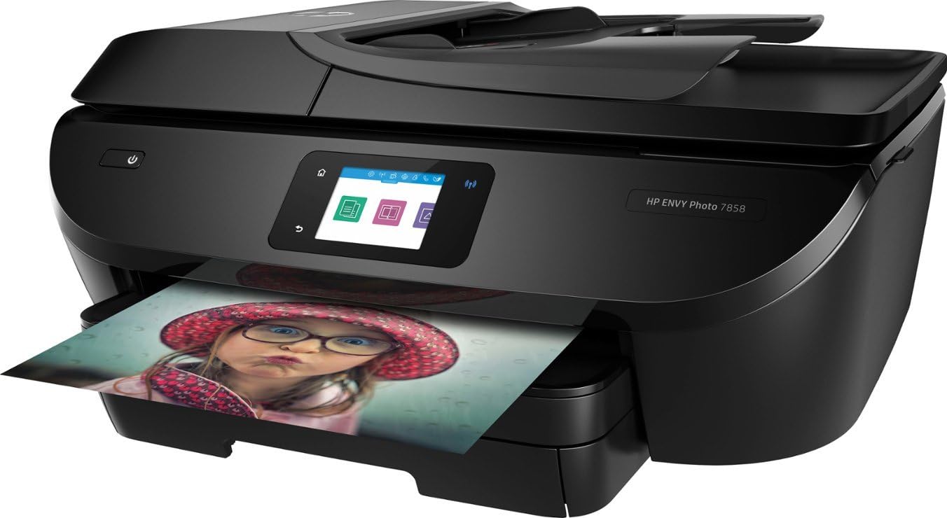 HP Envy Photo 7858 Wireless All-in-One Inkjet Color Photo Printer, Copier, Scanner, Fax Machine with Mobile Printing, Duplex, 2.65" CGD Touch Screen, Black (K7S00A), XPI USB Printer Cable (Renewed)