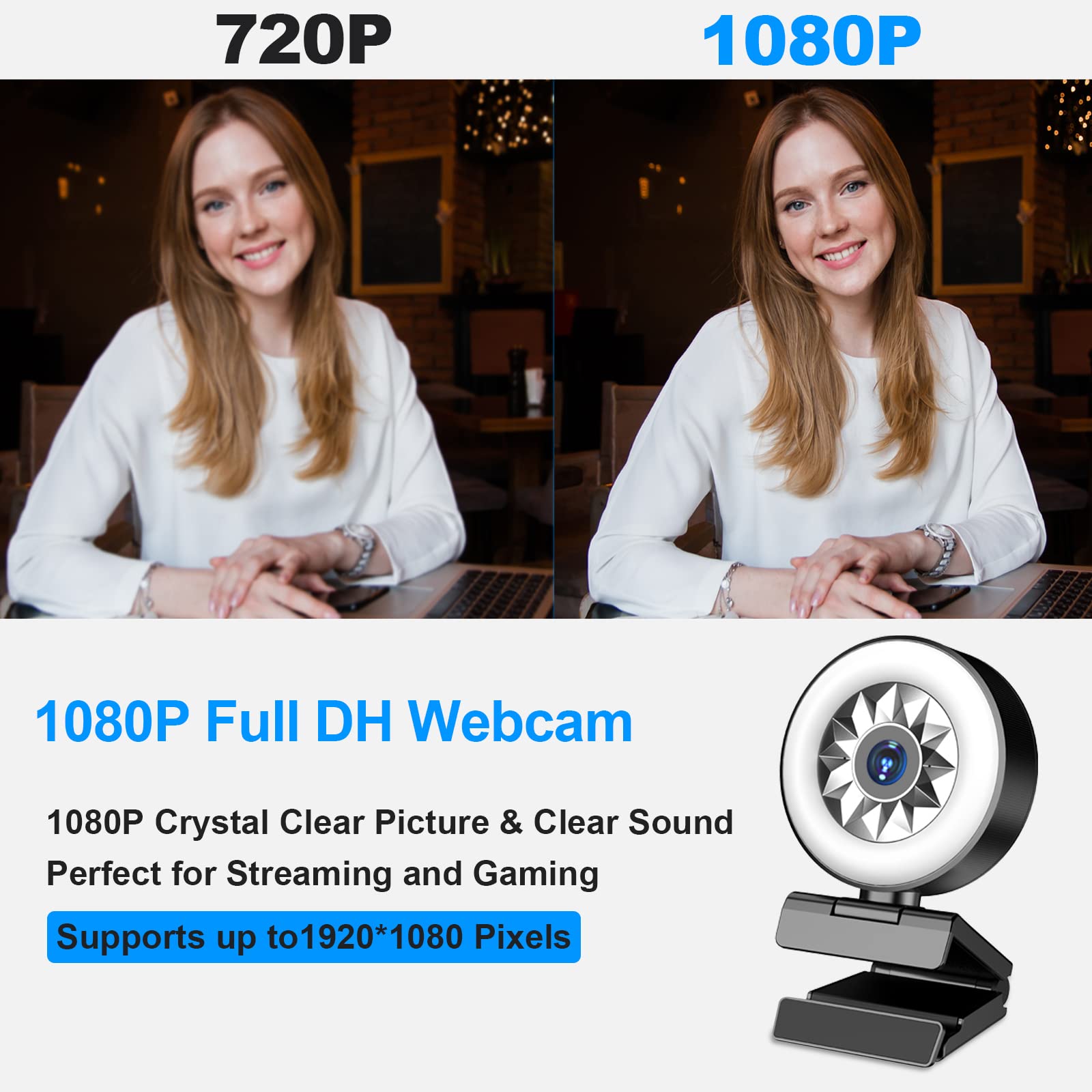GUORUI 1080P Webcam with Microphone and Privacy Cover, Computer Camera with Tripod, Web Cameras for Computers Laptop Video Calling Recording Conferencing, Plug and Play, Web Cam USB Camera for Zoom