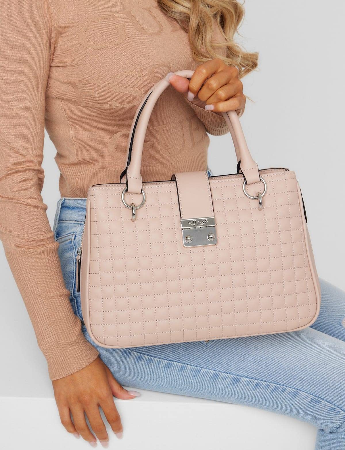 GUESS Women's Rolla Quilted Side Zipper Crossbody Bag Satchel Handbag Purse - Red