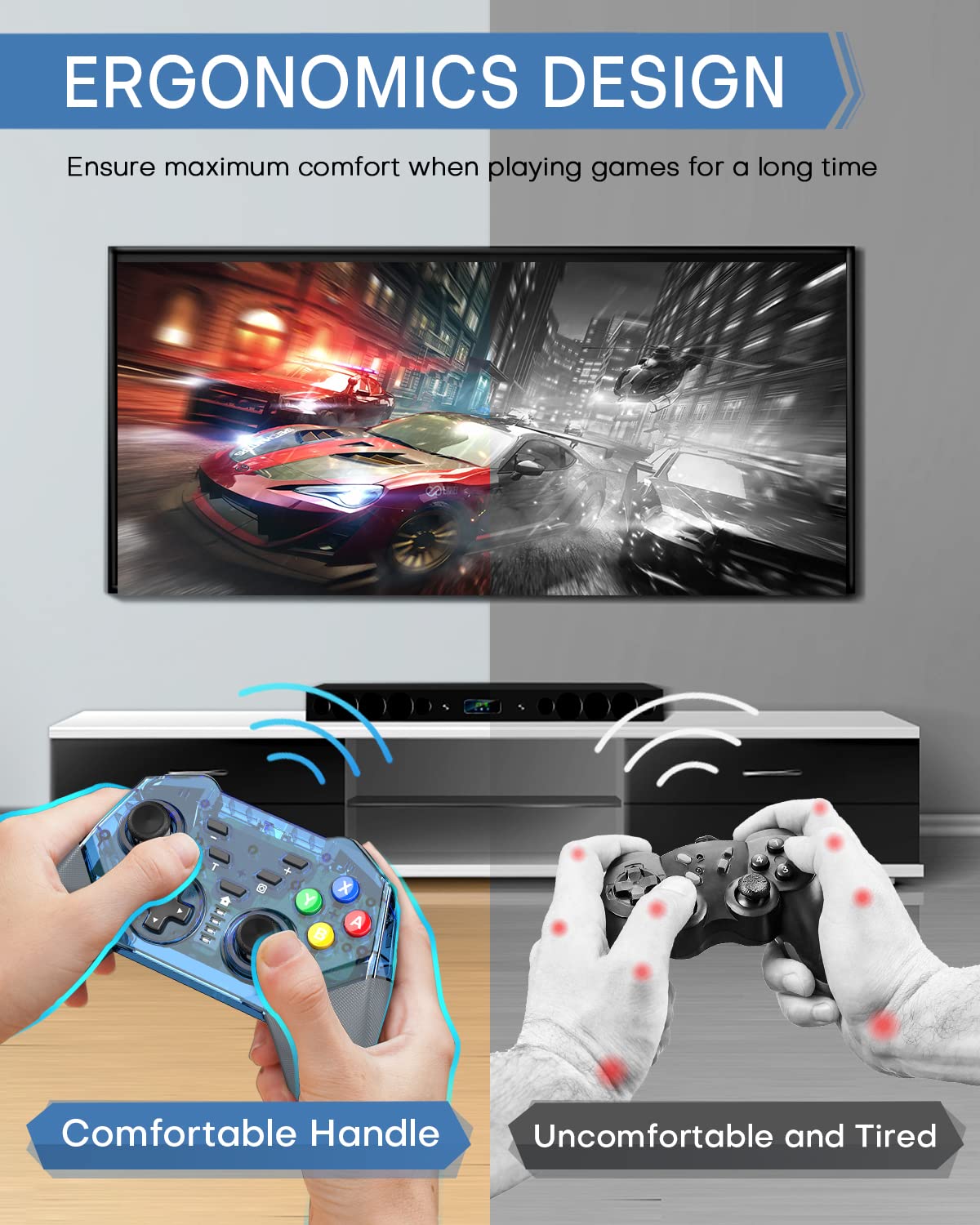 ISENPENK Wireless Controller for Switch, Pro Controller for Nintendo Switch/Switch Lite/PC, Bluetooth Gamepad Remote Joypad Handle with Ergonomic Grip/Wake-Up/Vibration/Turbo for Kids - Blue