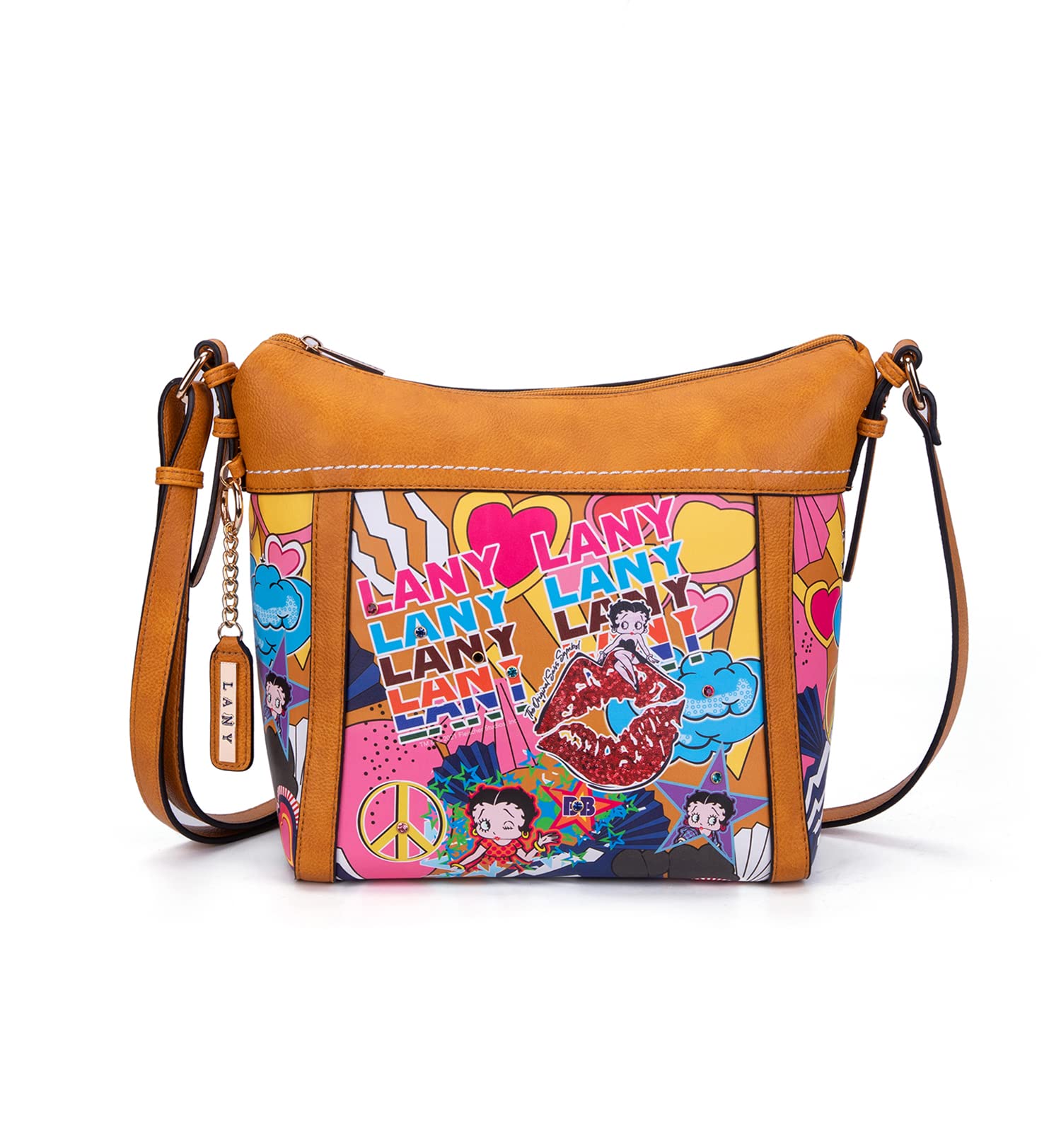 LuxeBag Betty Boop Pop Star Lip Faux Leather Crossbody Bag (Mustard)