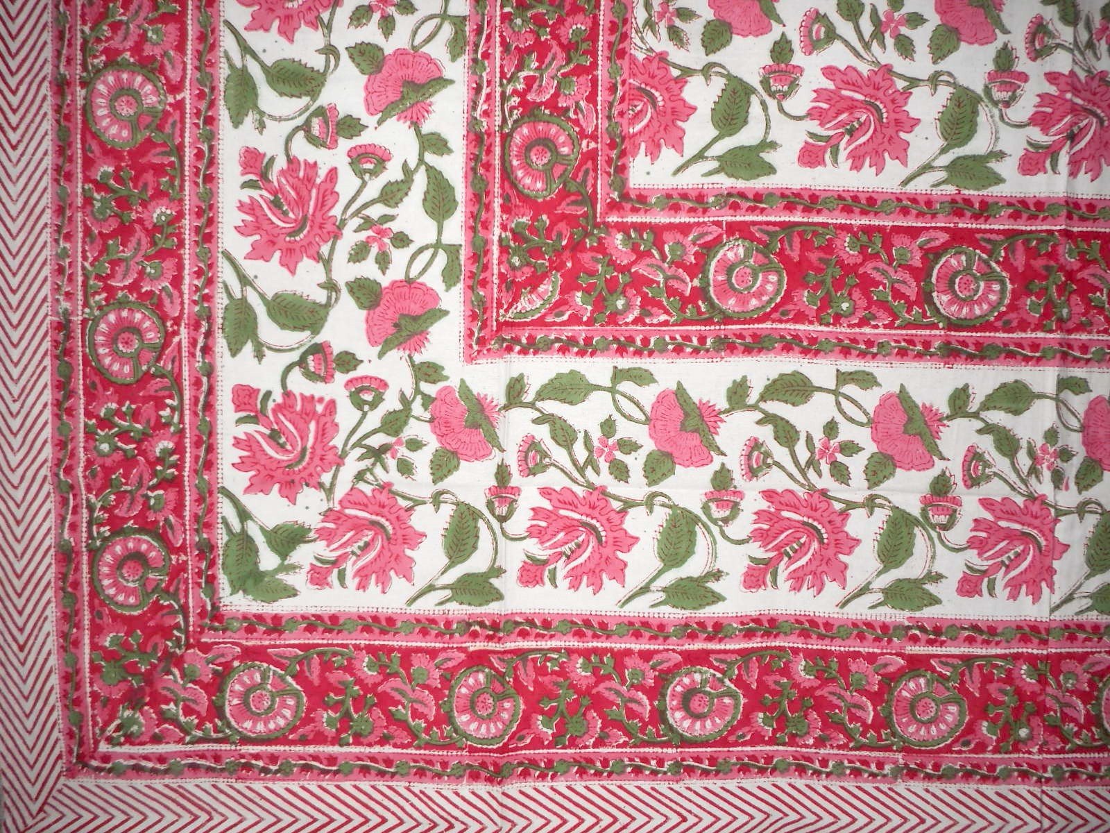 HOMESTEAD Pretty in Pink Block Print Square Cotton Tablecloth 60" x 60" Pink
