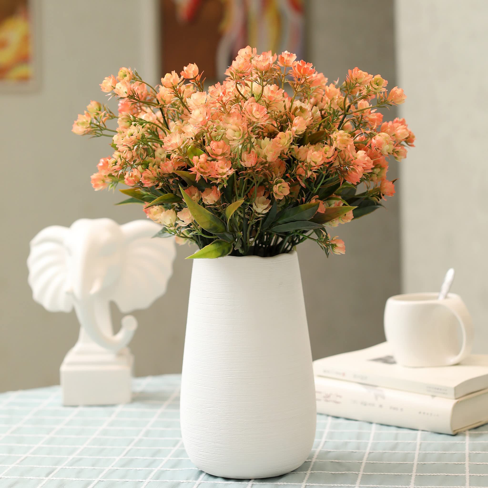 Grand Verde Plastic Flowers Artificial Bouquets Faux Wildflowers 12.8β Short Stems, Cemetery Grave Outdoor Balcony Decoration Bulk, 10pcs (Orange)