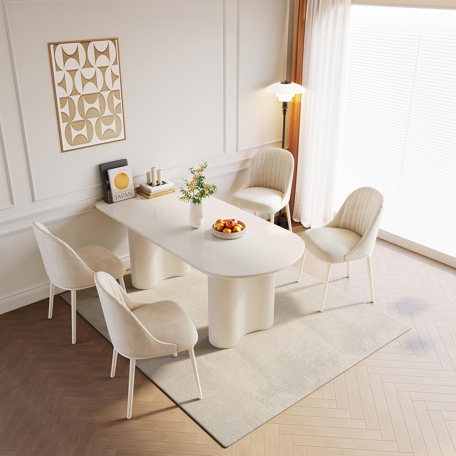 GraceNook 63" White Dining Table, Oval Dining Room Table, Modern Dining Table for 2,4,6 Person, Kitchen Table, Nook Dining Table Set for Dining Room,Kitchen,Breakfast Nook or Reception Room