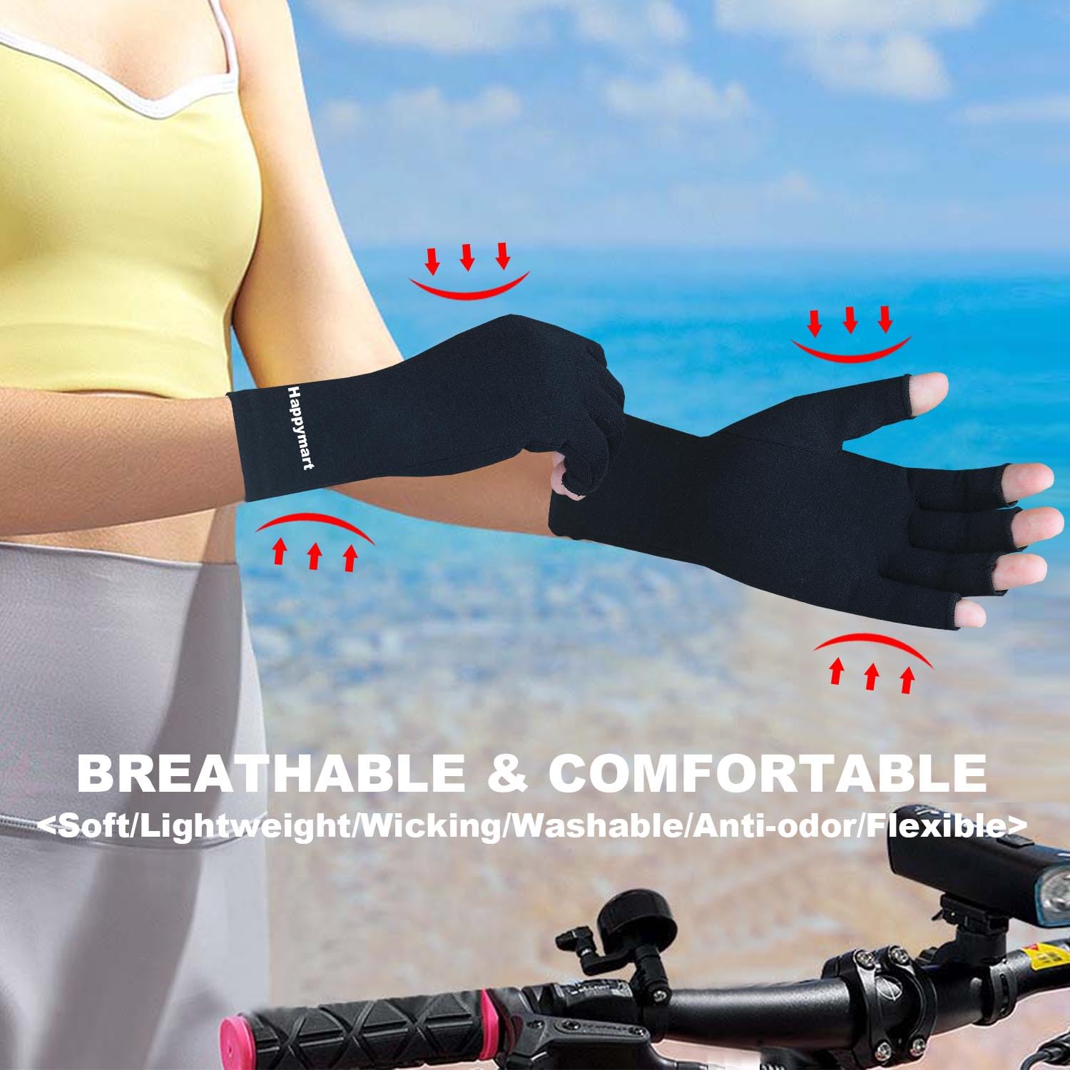 Happymart 2 Pairs Arthritis Gloves, Hand Compression Gloves for Rheumatoid, Pain Relief, Carpal Tunnel, Swelling, Joint Support, Driving Fingerless Gloves for Women Men (Black, Medium)