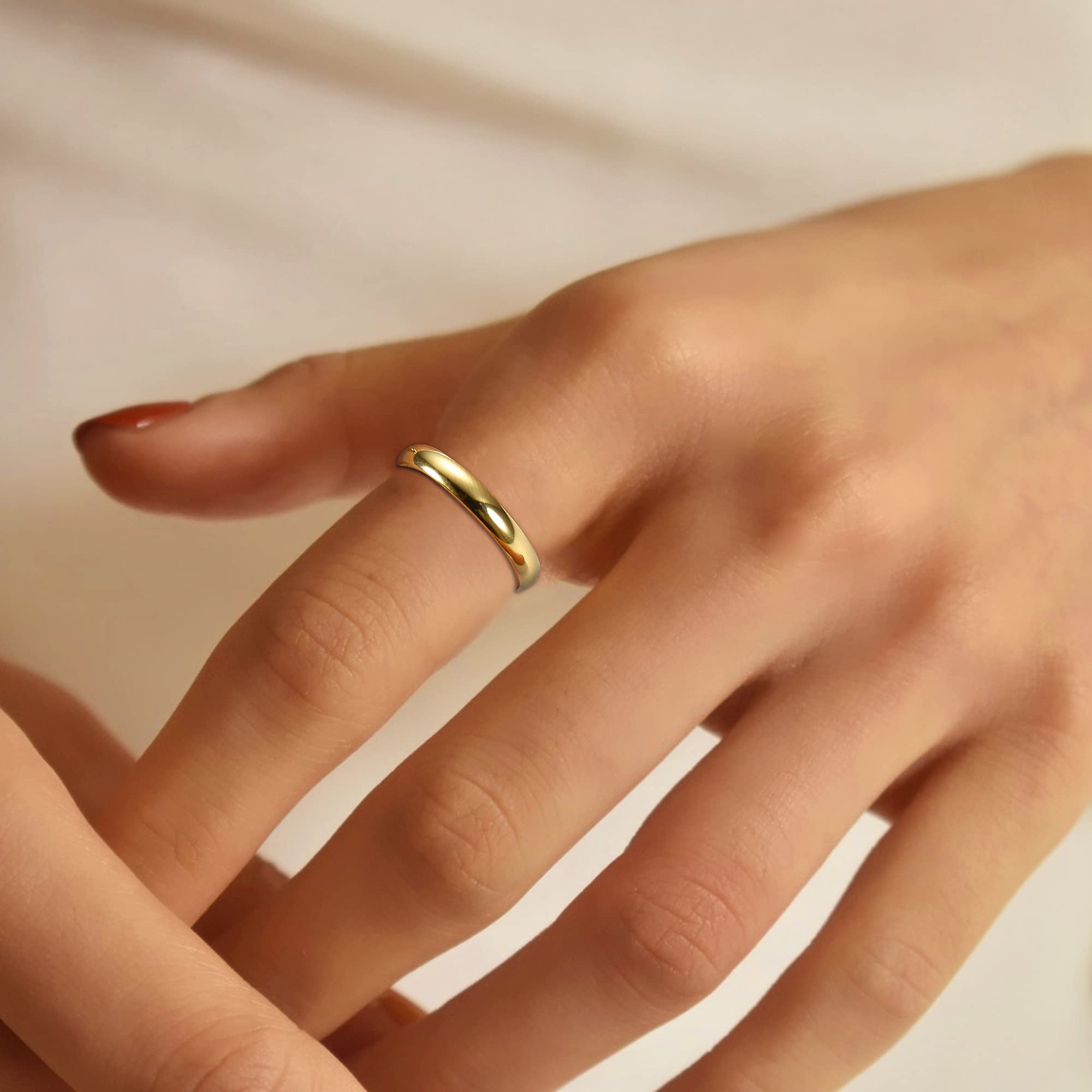 Jstyle 14K Gold Filled Rings Stacking Rings for Women StackableThin Ring Plain Knuckle Thumb Statement Rings Midi Pinky Band Rings Comfort Fit 3PCS 3mm 9