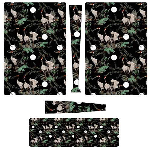 Japanese White Cranes Full Protective Skin Cover Design Wrap Decal Sticker Compatible with PS5 Digital Edition Console and Controller