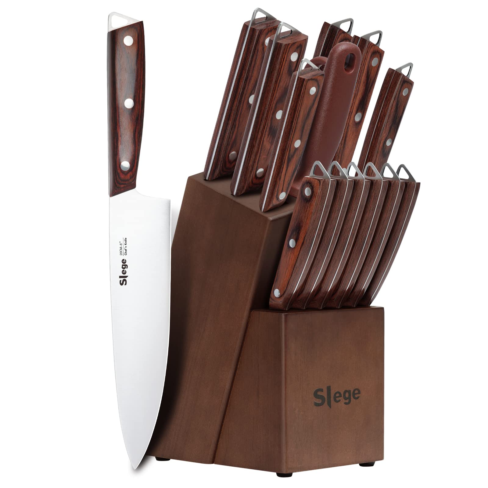 Knife Set,15-Piece Chef Kitchen Knife Set with Block Wooden, Knife Block Set with High carbon stainless steel