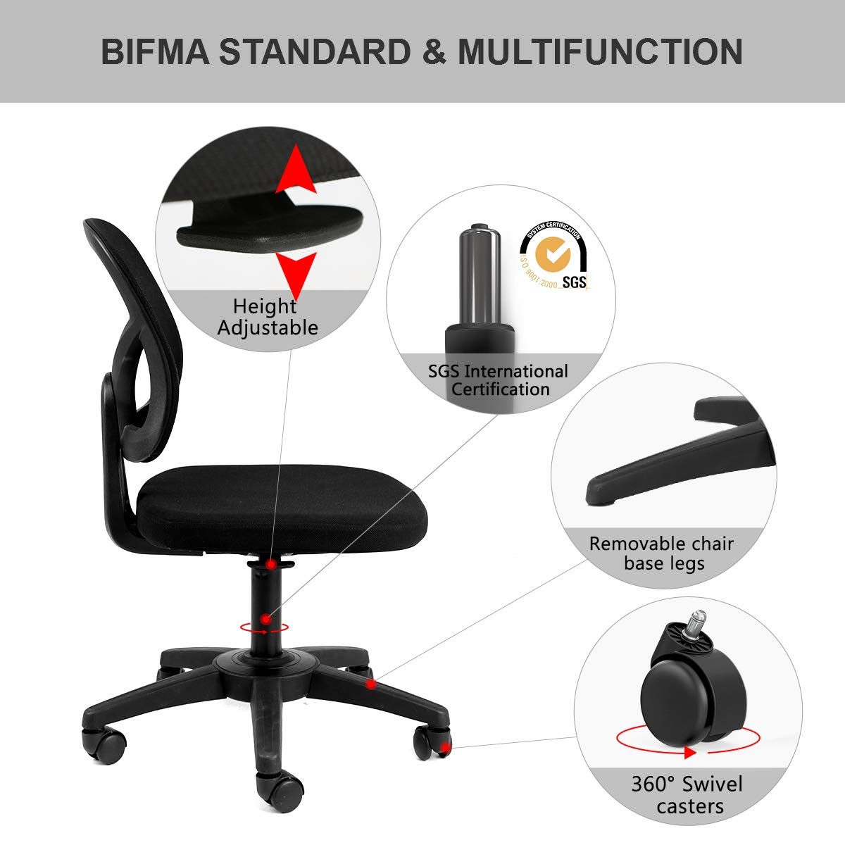 Hbada Home Office Desk Chair with Flip Up Arm, Breathable Mesh Back Lumbar Support Task Chair, Ergonomic Office Chair with Adjustable Height & PU Wheels, Swivel Computer Desk Chair, Black
