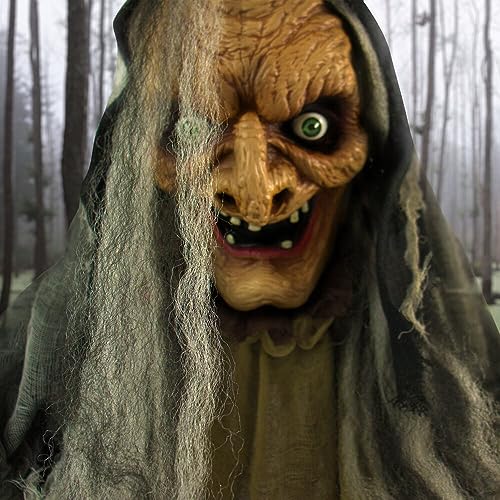Haunted Hill Farm Life-Size Scary Poseable Talking Witch with Touch Activated Lights and Sound, Battery-Operated Indoor/Covered Outdoor Halloween Decoration