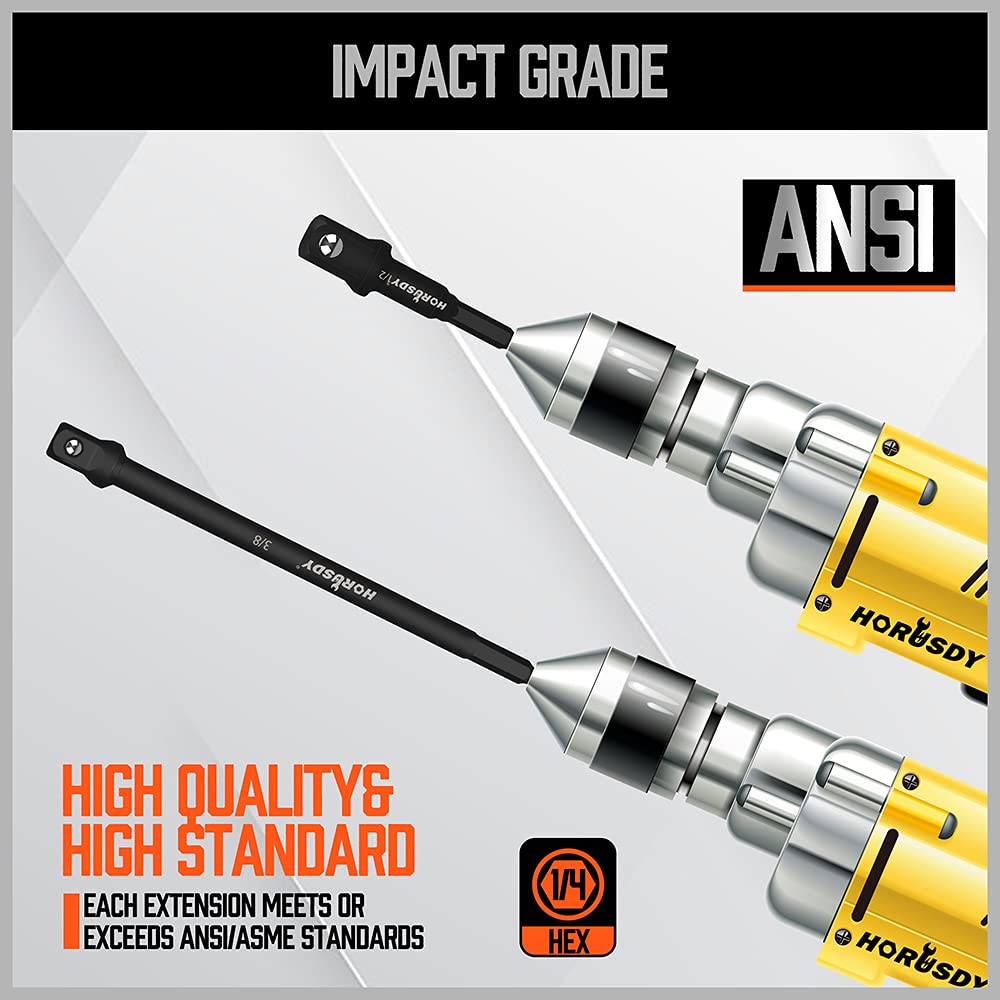 HORUSDY 6-Piece Impact Grade Power Drill Sockets Adapter Sets, 3-Inch and 6-Inch Hex Shank Impact Driver Socket Adapter, Socket to Drill Adapter 1/4" 3/8" 1/2" Impact Driver Adapter
