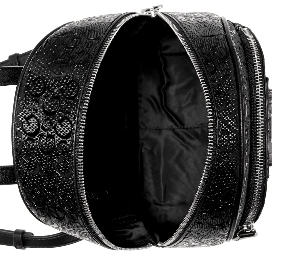 GUESS Women's Brooker Logo Debossed Chain Handle Backpack Handbag Bag - Black