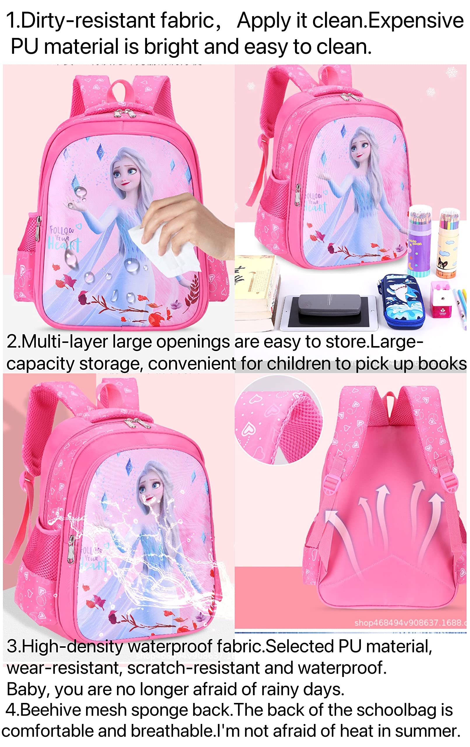 HONTUBS 16" Schoolbags, primary school students, girls, kindergarten girls, lightweight children‘s backpacks for grades (Sky blue 16")