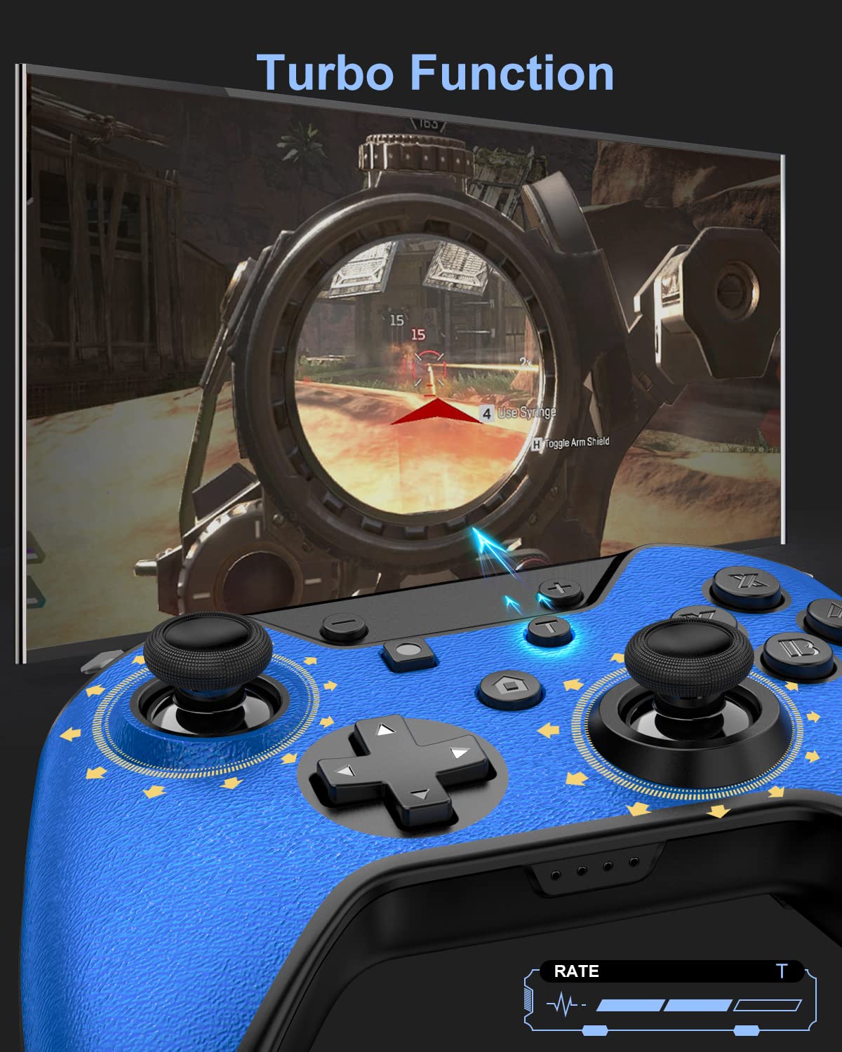 ISENPENK Switch Controller, Wireless Pro Controller for Switch/Switch Lite/Switch OLED, Switch Remote Gamepad with Joystick Adjustable Turbo Vibration Ergonomic Non-Slip for Kids - Blue