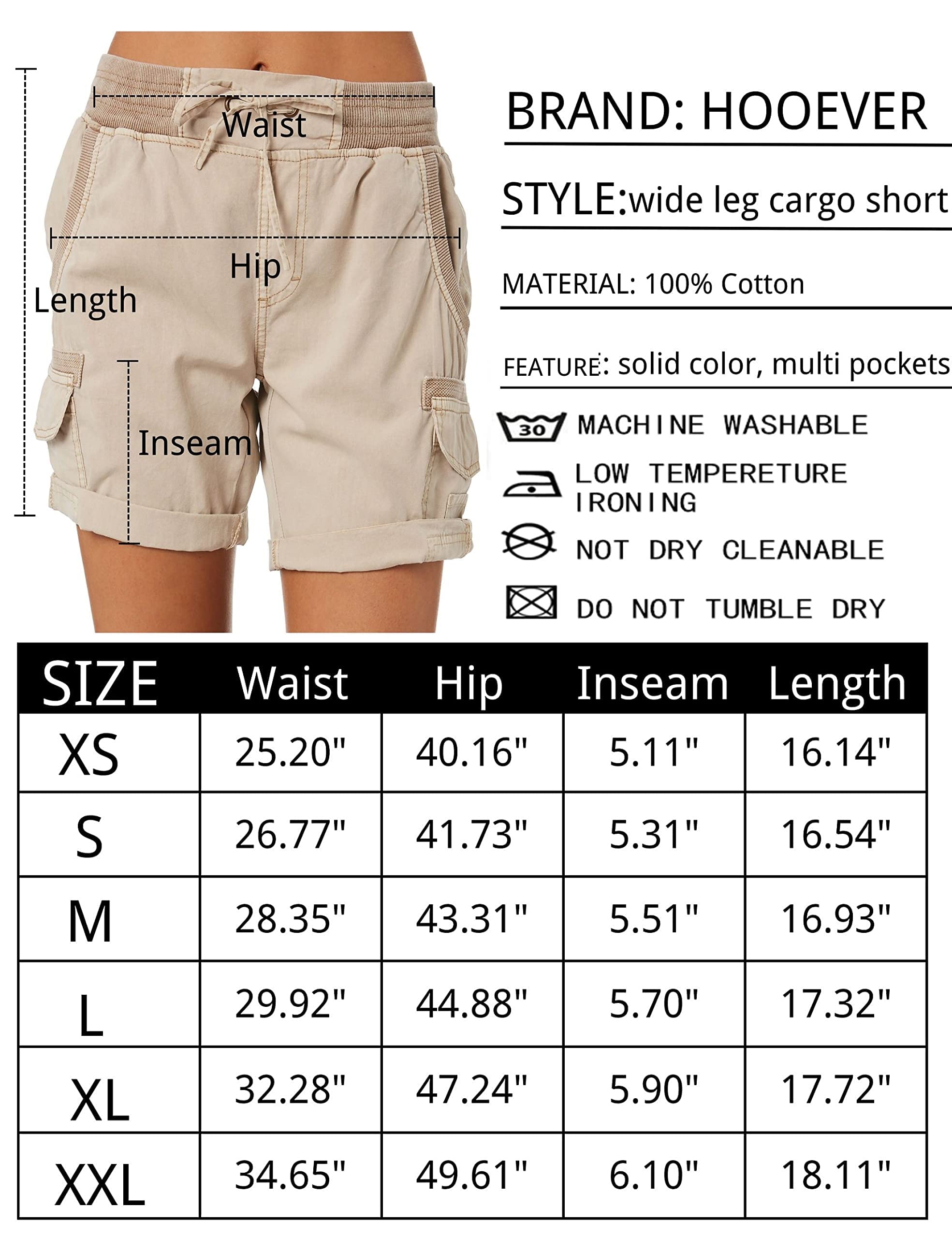 Hooever Women's Hiking Cargo Shorts with 6 Pockets Outdoor Summer High Waist Bermuda Shorts (Khaki-M)