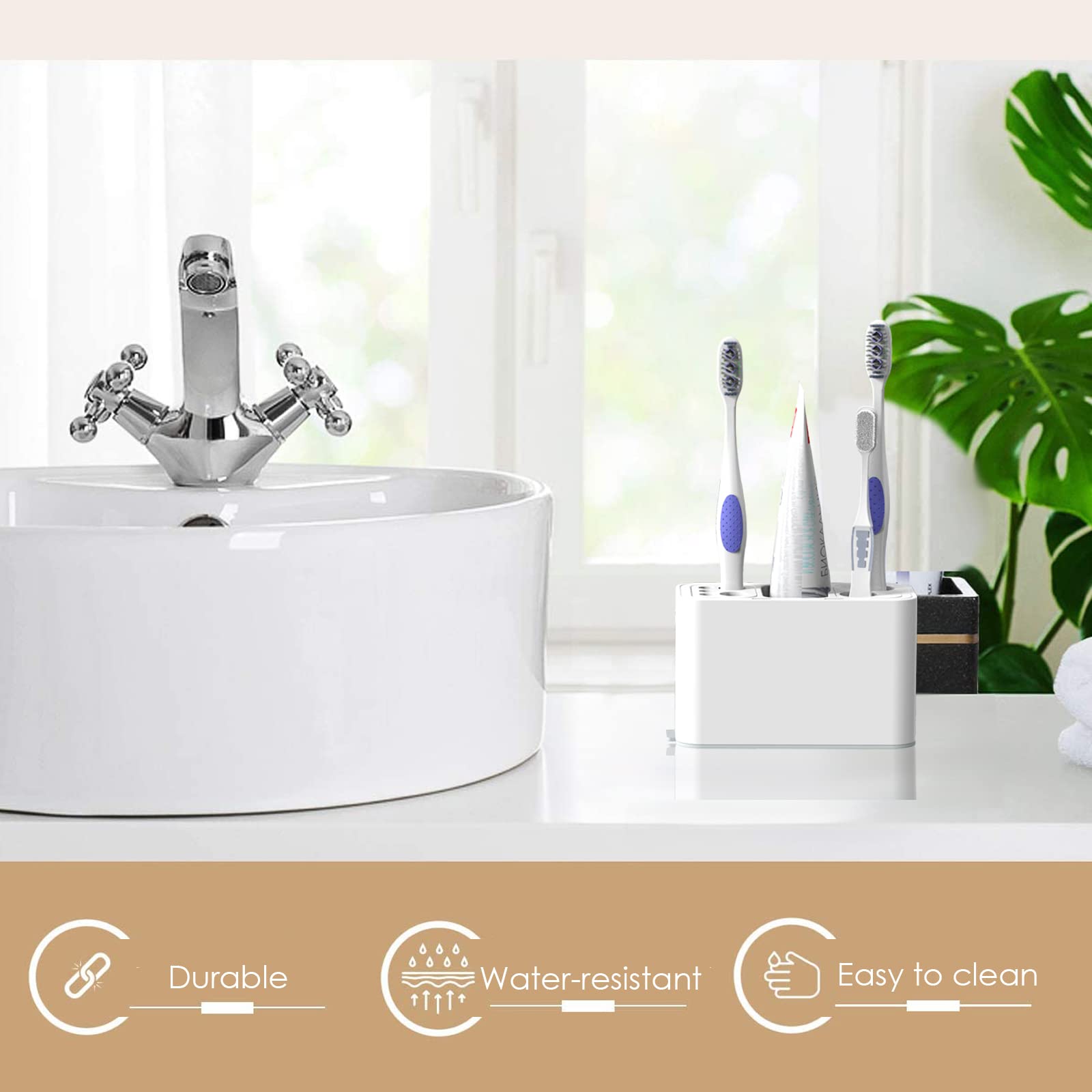 LUEXBOX Simple Travel Toothbrush Holder with Anti-Slip Bottom, Detachable Toothpaste Stand for Countertop, Multifunctional Caddy for Toothpaste, Comb, Razor