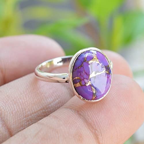 Gemstone 925 Sterling Silver Ring Healing gemstone Ring Purple Copper Turquoise Round Shape Gemstones/Reiki Healing Gemstone Protection Ring -1592 (5)