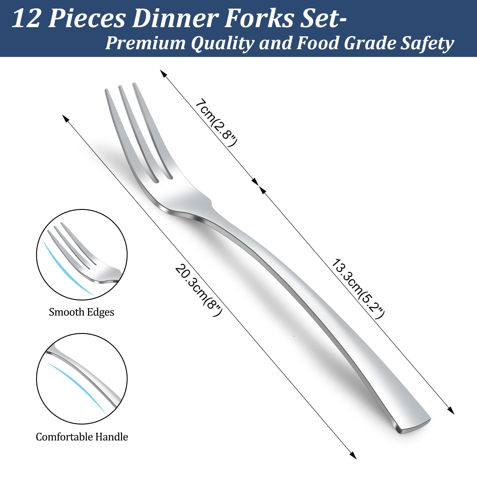 Gymdin 12 Pieces Dinner Forks Set, Forks Silverware(8 inches), 3-Tine Forks Set, Top Food Grade Stainless Steel Silverware Forks, Highly Mirror Polished, Silver Fork, Metal Forks, Dishwasher Safe