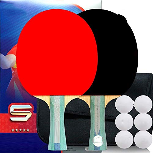Hewen-Ping Pong Set Professional 5 Star Table Tennis Racket Pingpong Paddle Ping Pong Bat Set with 2 Rackets, 6 Balls, for Trainers, Amateurs, Expert Table Tennis Bat (Size : Short)