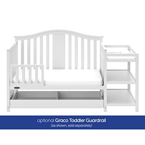 Graco Solano 4-in-1 Convertible Crib and Changer with Drawer (White) – Crib and Changing Table Combo with Drawer, Includes Changing Pad, Converts to Toddler Bed, Daybed and Full-Size Bed