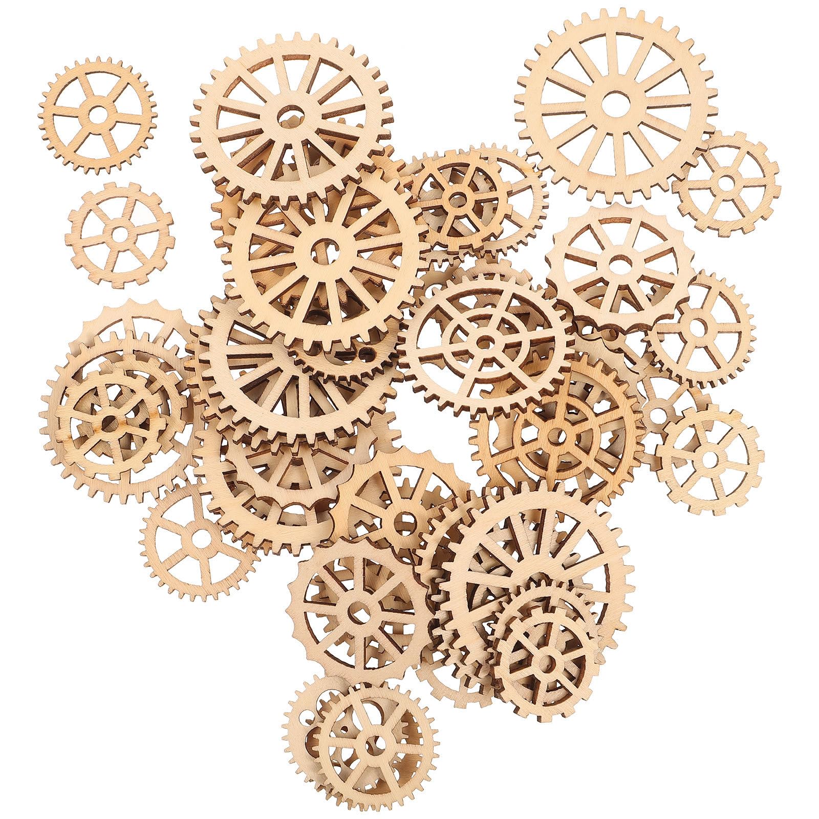 Happyyami 50pcs Wooden Gear Wheels Decoration Wooden Slices Wooden Decoration Wooden Cutouts Gift Tags DIY Art Crafts (Mixed Style)
