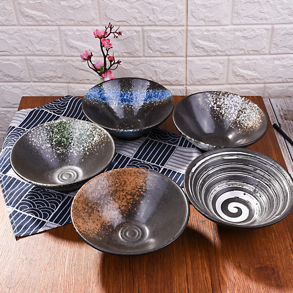 Japanese Ramen Bowls Set, 32 OZ Ceramic Noodle Soup Cereal Bowls (BSB)