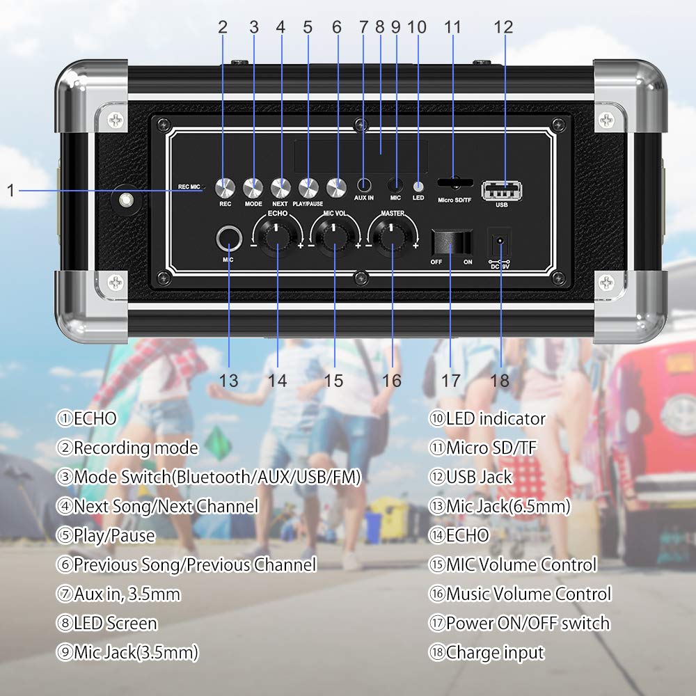 HIKEP Bluetooth Karaoke Machine with Microphone, Portable Wireless PA Speaker with Disco Lights, FM Radio, MP3 Player, Loud Stereo Speaker for Home Outdoor Party Karaoke
