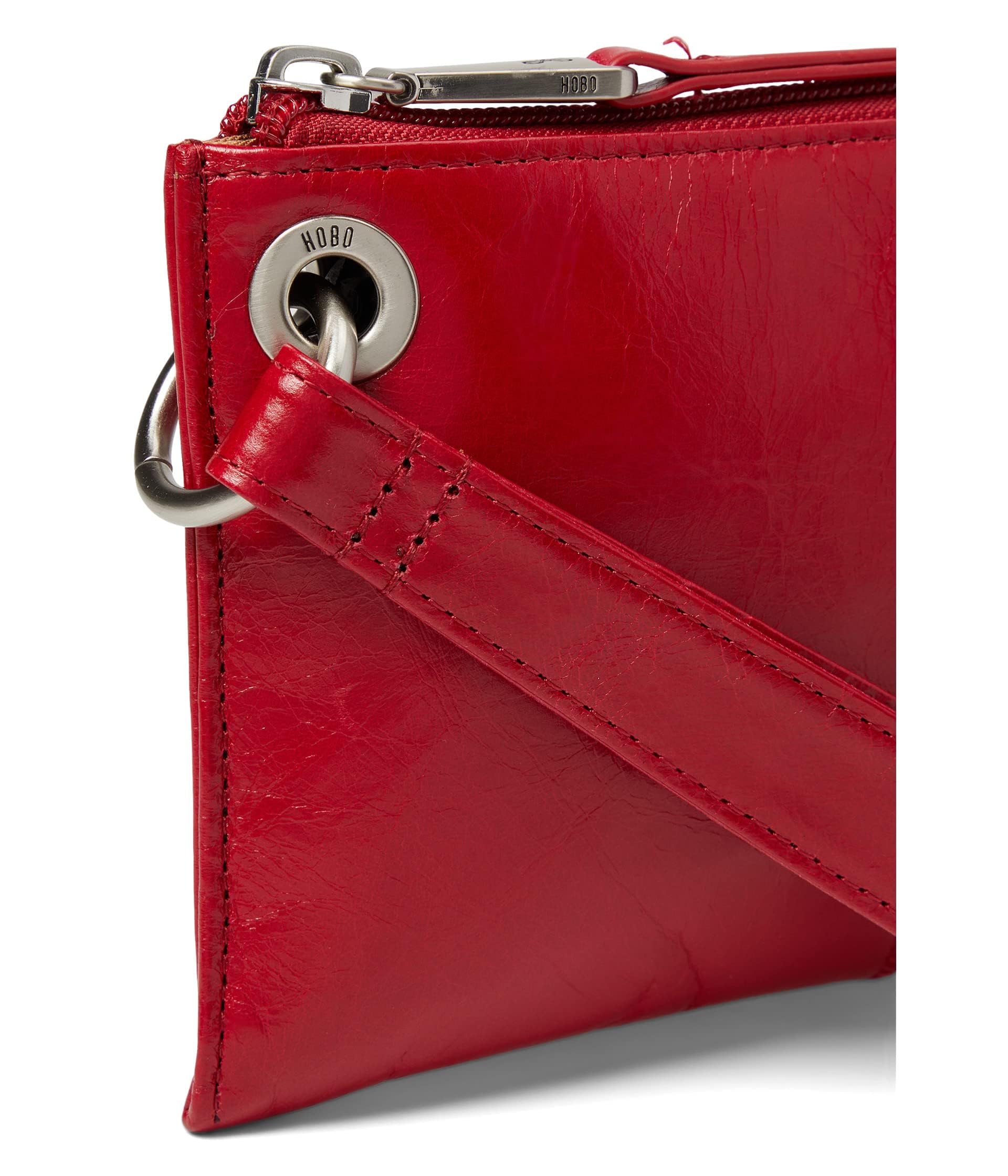 HOBO Vida Wristlet Pouch For Women - Soft Leather Construction With Top Zip Closure Circular Wrist Strap, Handy and Compact Pouch Crimson One Size One Size