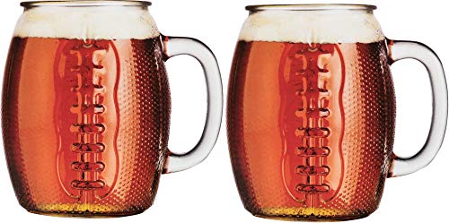 Home Essentials Beer Den Glass Football Mug Den Set of 2, 37-Ounce