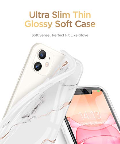 GVIEWIN Designed for iPhone 11 Case, Marble Slim Women Cover Soft TPU Stylish Thin Glossy Shockproof Protective Phone Case 6.1 Inch 2019 (White/Gold)