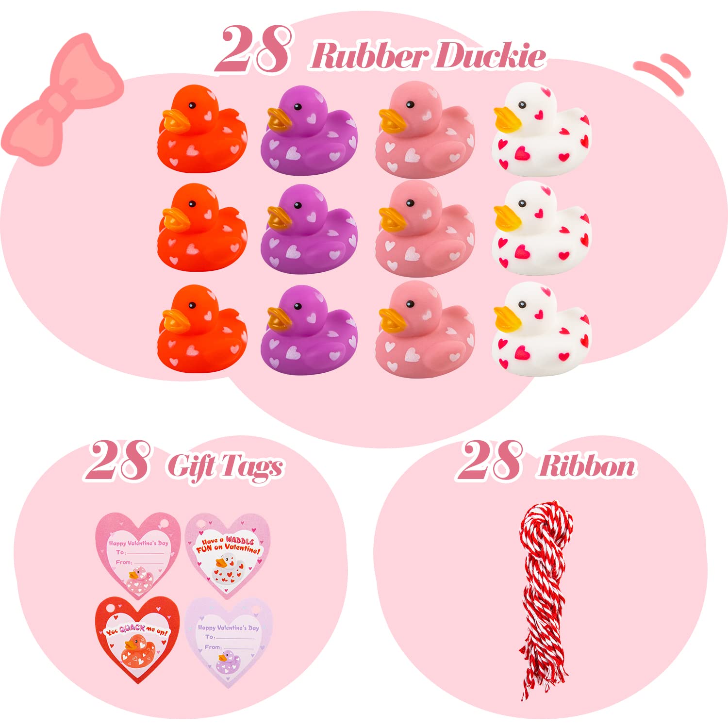 Kiddokids 28 Packs Valentines Day Gift Cards with Cute Mini Rubber Duck 2.4x2.4 Bath Toys for School Classroom Valentine’s Exchange Greeting Cards