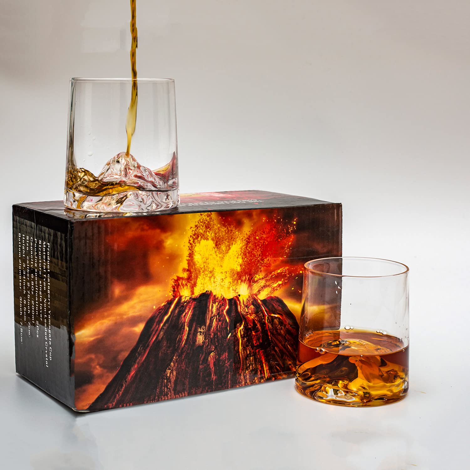 HCYCFY Old Fashioned Whiskey Glasses Set of 2 with Slate Coasters,8.5 oz Mountain Crystal Glass for Drinking Bourbon,Cognac, Scotch, Cocktails, Gift For Men, Dad, Husband, Boyfriend