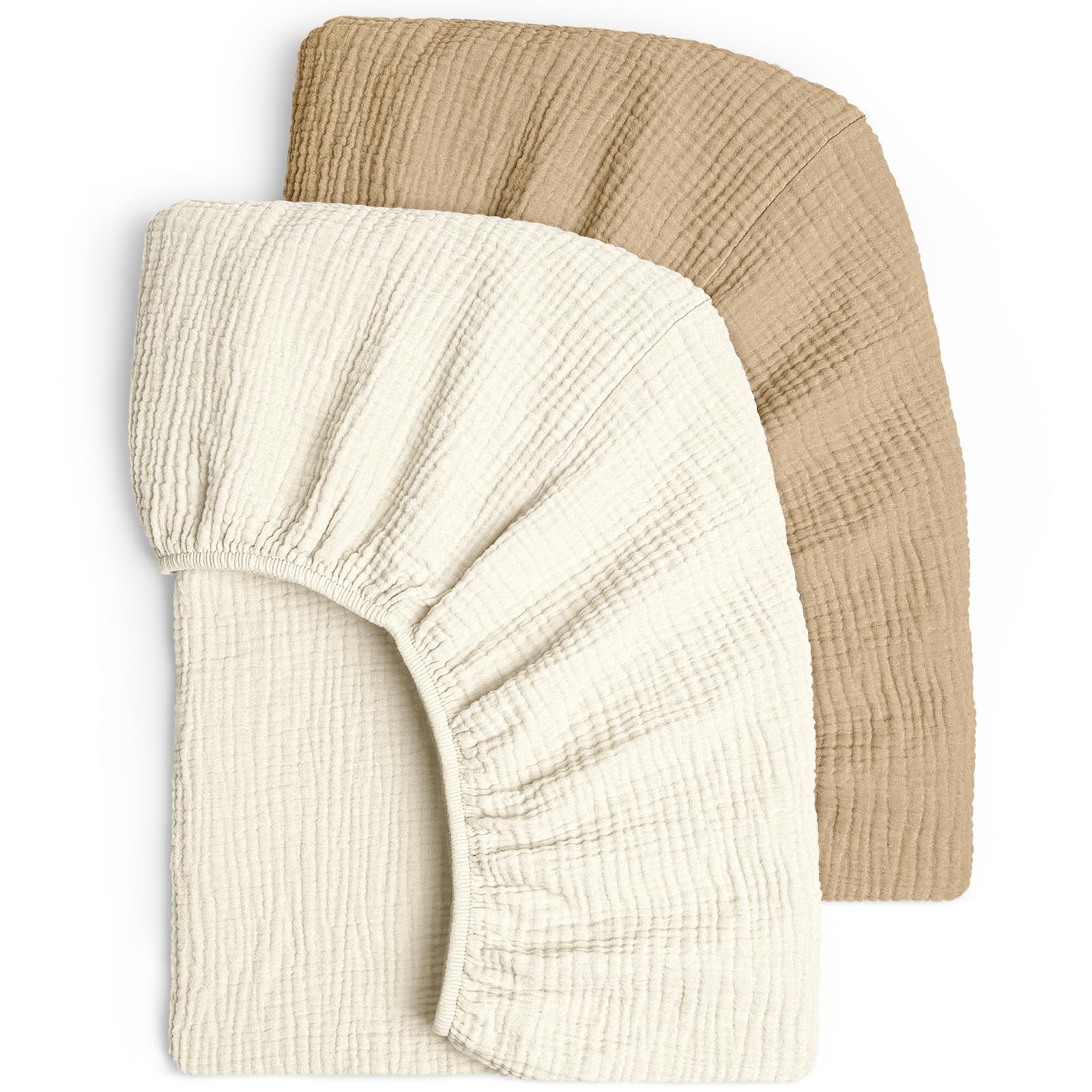 Lulumoon Muslin Mini Crib Sheets - Pack n Play Sheets Fitted for Baby - 24"x 38" Cream