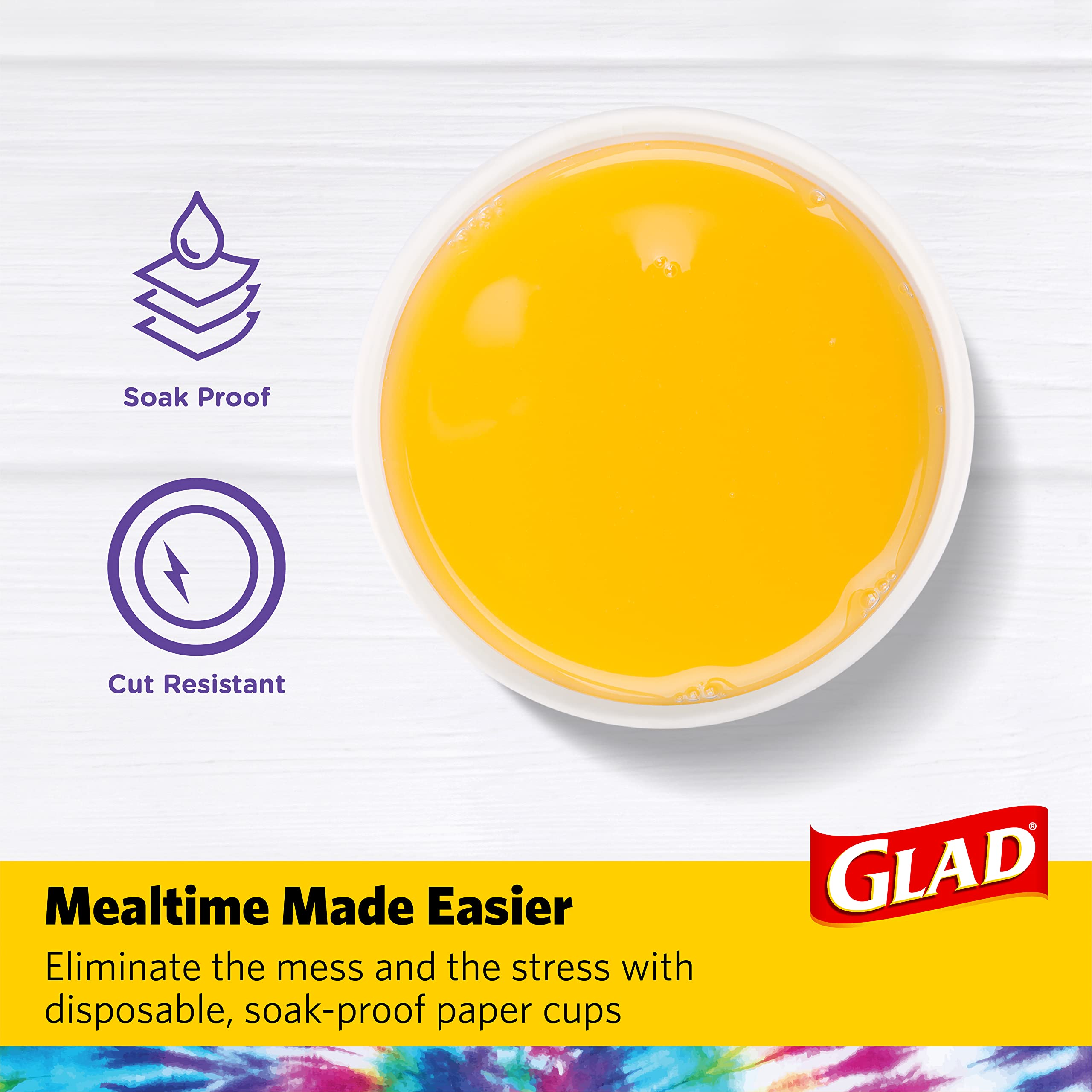 Glad Everyday Disposable Paper Cups with Tie Dye Design | Heavy Duty Paper Cups, 12 Oz Paper Cups for All Beverages and Everyday Use | 12 Ounces, 50 Count