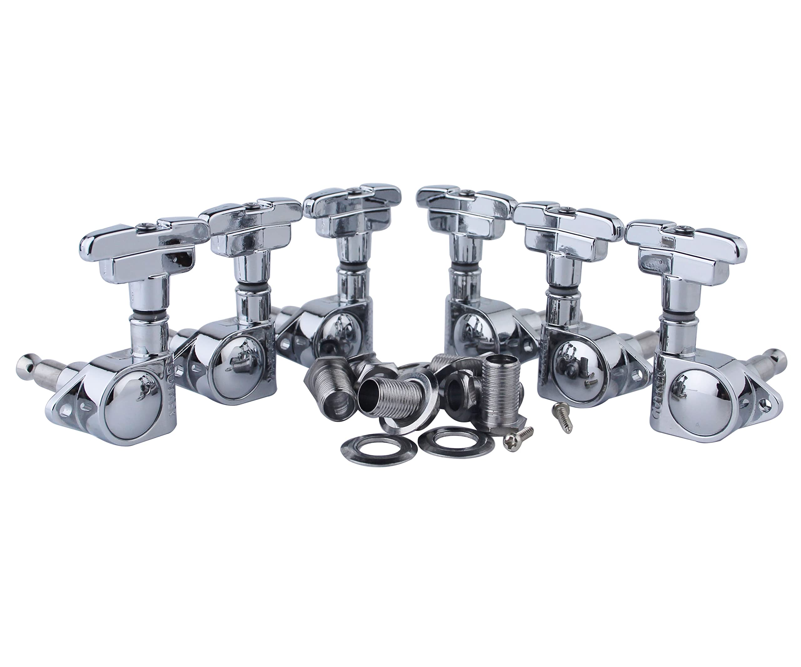 Guyker Guitar Tuning Pegs(3L + 3R Handed) - 1:21 Sealed Art Deco Rotomatic Tuners Machine Heads with Imperial Style Head Replacement - Chrome