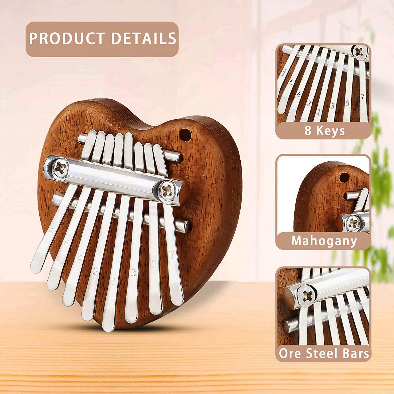 HKPLDE Mini Kalimba 8-key Thumb Piano Mbira Portable Finger Instrument Suitable for Music Beginners Adults or Kids (Water Drop with Lanyard)