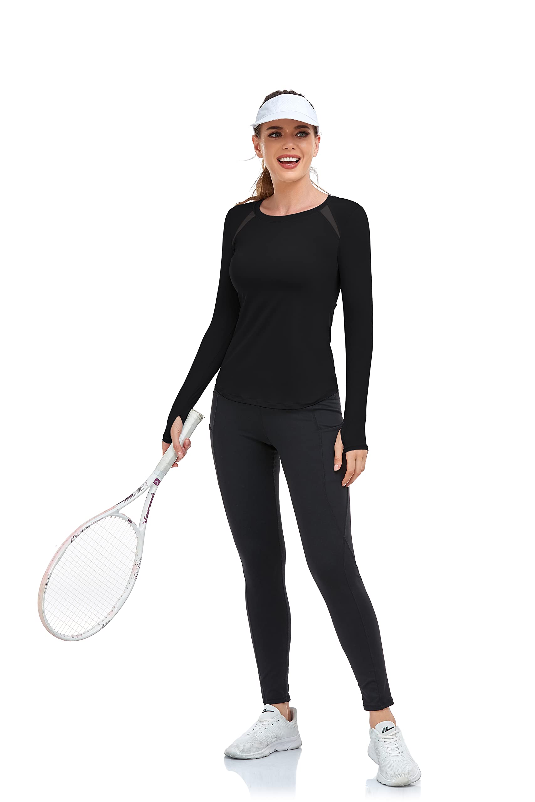 Jusfitsu Long Sleeve Workout Shirts for Women Stretchy Athletic Tshirts Slim Fit Breathable Running Tops Mesh Back L Black