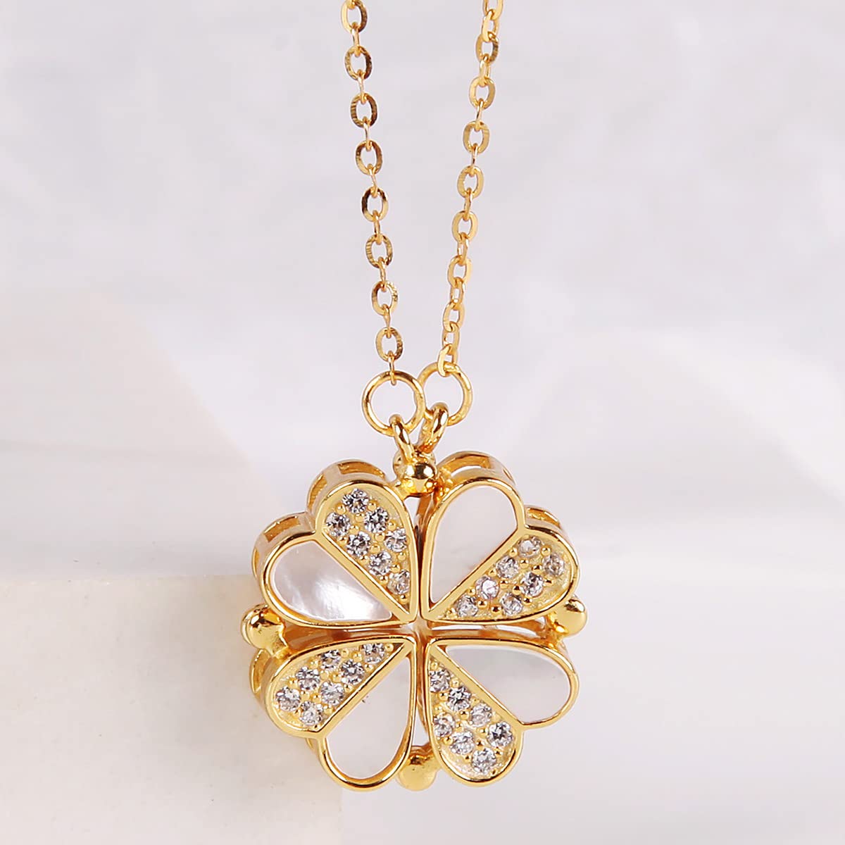 Guptue 4 Leaf Clover Heart 2 in 1 sterling silver Pendant Necklace for Women and Valentine Gift