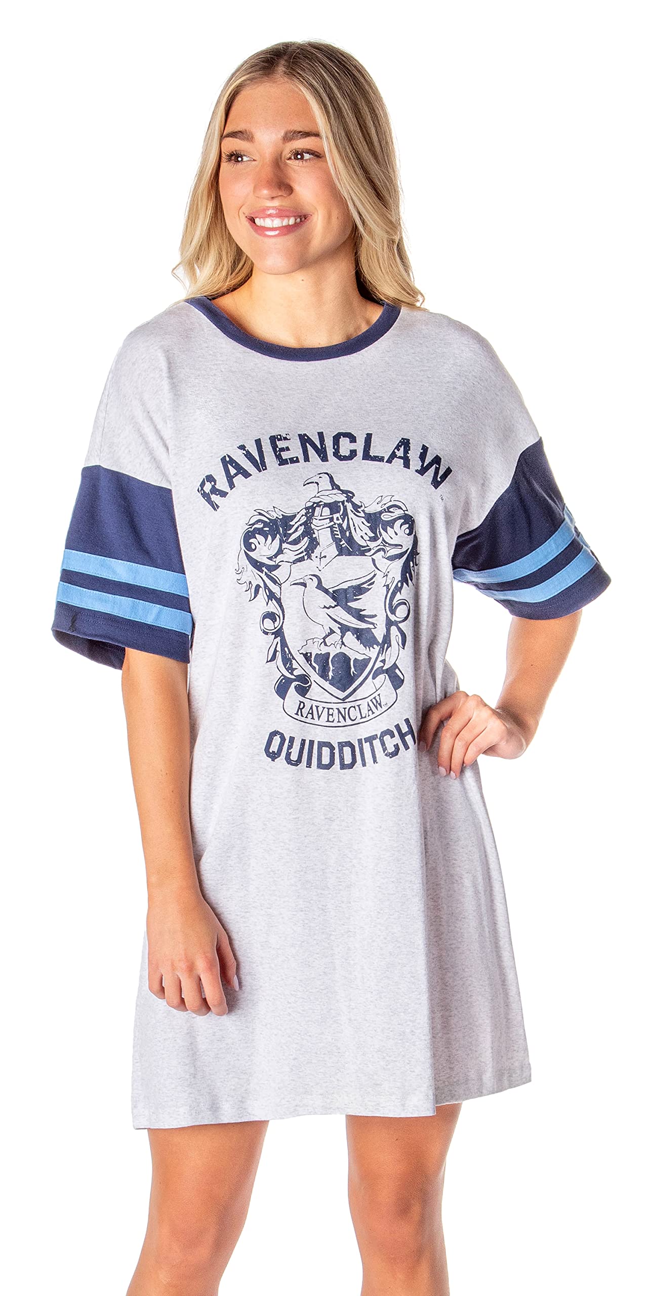 Harry Potter Hogwarts Houses Varsity Quidditch Oversized Tee Night Shirt Nightgown (Ravenclaw, S)